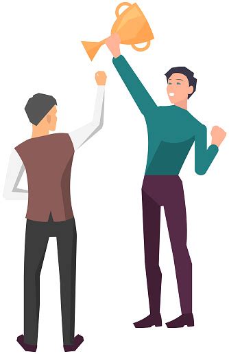 손에 컵을 들고 서있는 사업가들 사업에서 승리하는 팀워크 경쟁에서 첫 번째 자리를 차지하십시오 Cheltenham 골드 컵 첨탑 체이스에 대한 스톡 벡터 아트 및 기타