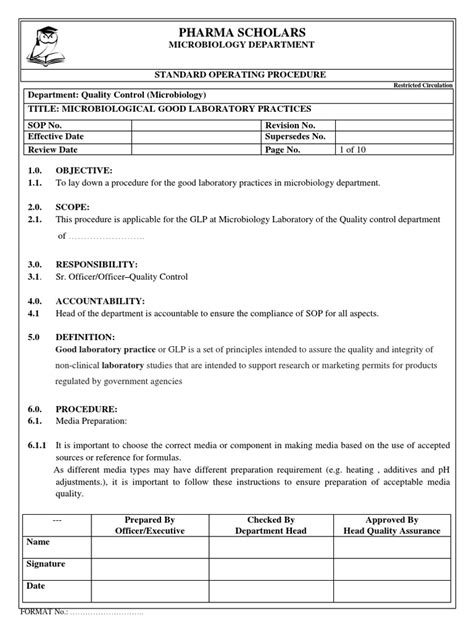 Sop For Microbiological Good Laboratory Practices Pdf