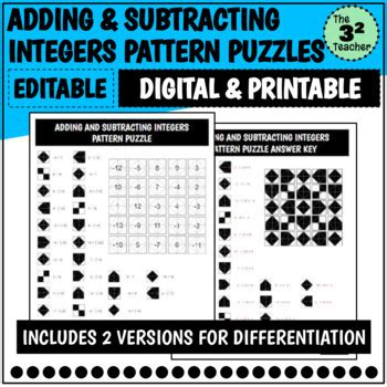 Adding And Subtracting Integers Pattern Puzzles Digital And Printable