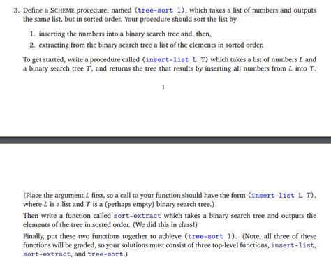 Solved 3 Define A Scheme Procedure Named Tree Sort 1