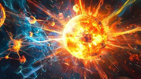 Dynamic Atomic And Nuclear Fusion Processes Visualized In Vibrant Energy Interaction Premium