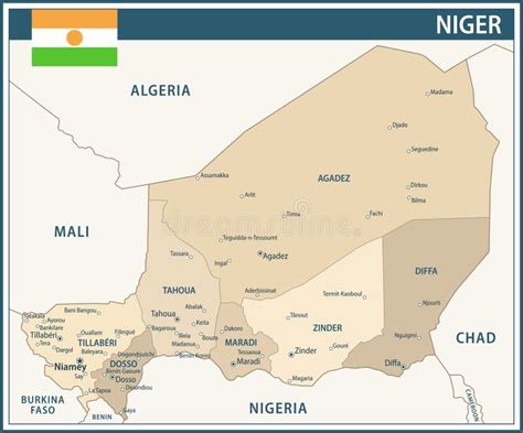 Niger Map Vector Vintage Dark Blue Beige Customizable Layered