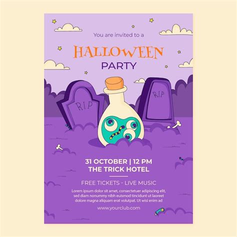 할로윈 시즌 축하를 위해 손으로 그린 수직 포스터 템플릿 무료 벡터