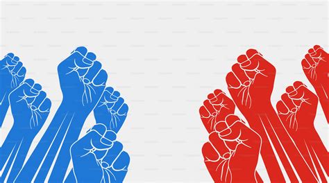 흰색 배경에 고립된 파란색 주먹 그룹에 대해 빨간색 주먹을 쥔다 대결 반대 개념 벡터 Eps 10 그림입니다 벡터