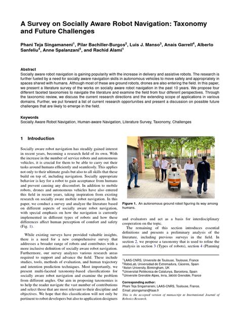 A Survey On Socially Aware Robot Navigation Taxonomy And Future