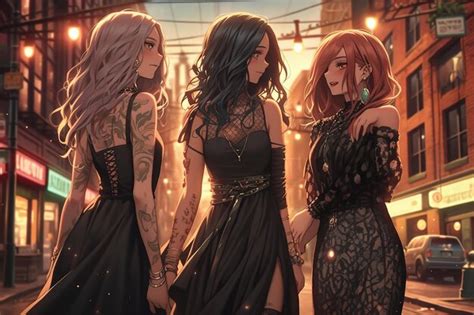 Premium AI Image Beautiful Girls Are Having Fun Under The Brightly Lit Street