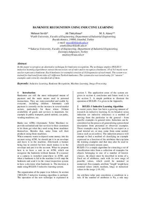 Pdf Banknote Recognition Using Inductive Learning