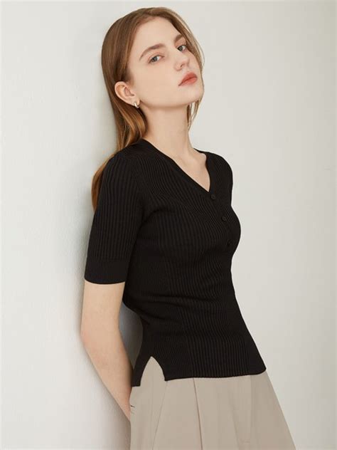 시스티나 골지 반버튼 브이넥 니트askpon21590 위시버킷