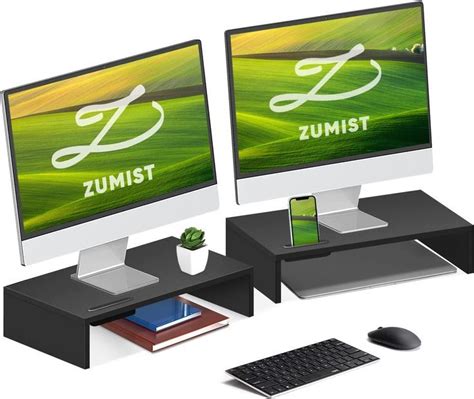 Zumist Monitor Stand Tier Wood Computer Stand Riser Monitor Stand