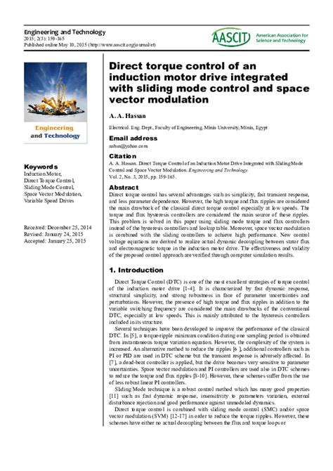 Pdf Engineering And Technology Direct Torque Control Of An Induction Motor Drive Integrated