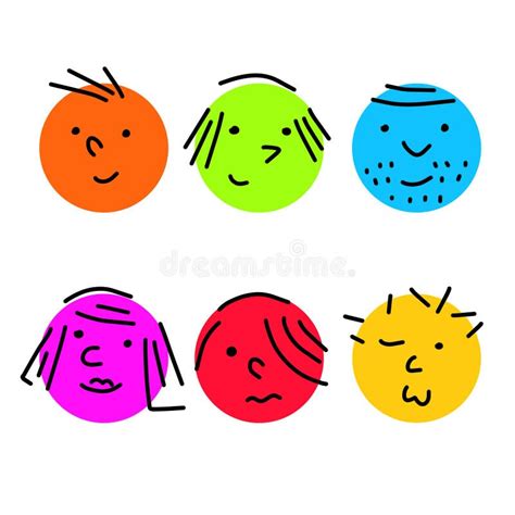Set Of Various Bright Basic Geometric Figures With Face Emotions Stock