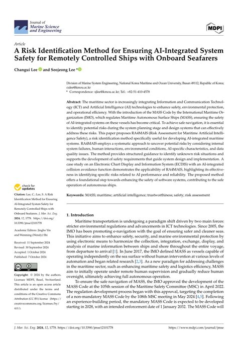 Pdf A Risk Identification Method For Ensuring Ai Integrated System Safety For Remotely