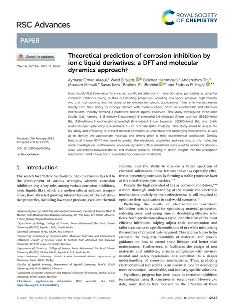 Pdf Theoretical Prediction Of Corrosion Inhibition By Ionic Liquid