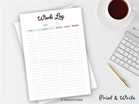Editable Work Log Printable Time Log Activity Tracker Etsy UK
