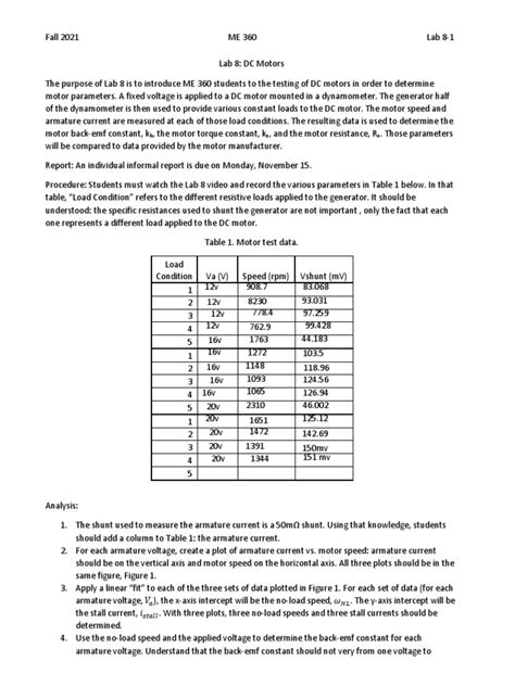 Lab 8 Dc Motor Testing Download Free Pdf Electric Motor Electrical Engineering
