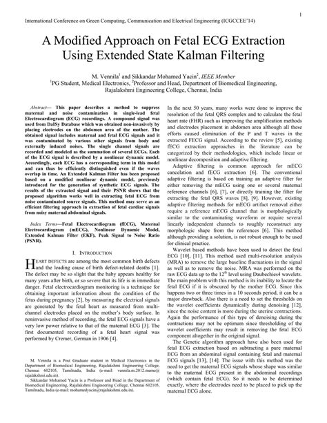 Pdf A Modified Approach On Fetal Ecg Extraction Using Extended State Kalman Filtering