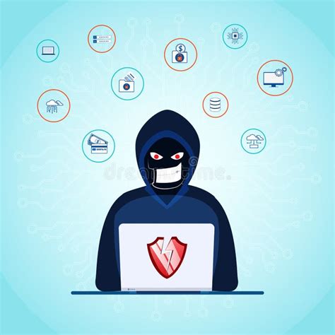 Thief Hacker Stealing Sensitive Data As Passwords From A Personal Computer Useful For Anti