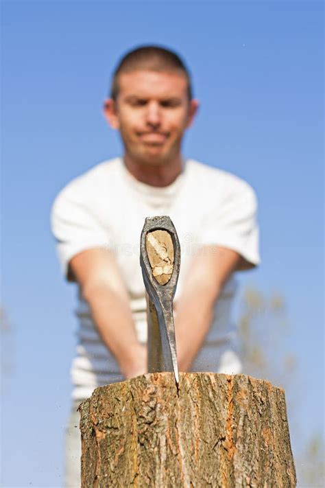 Splitting Logs Stock Image Image Of Sharp Working Blue 21665941