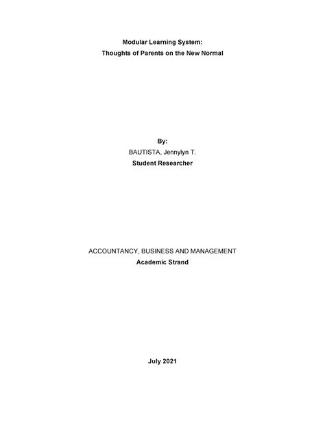 Modular Learning System Modular Learning System Thoughts Of Parents On The New Normal By