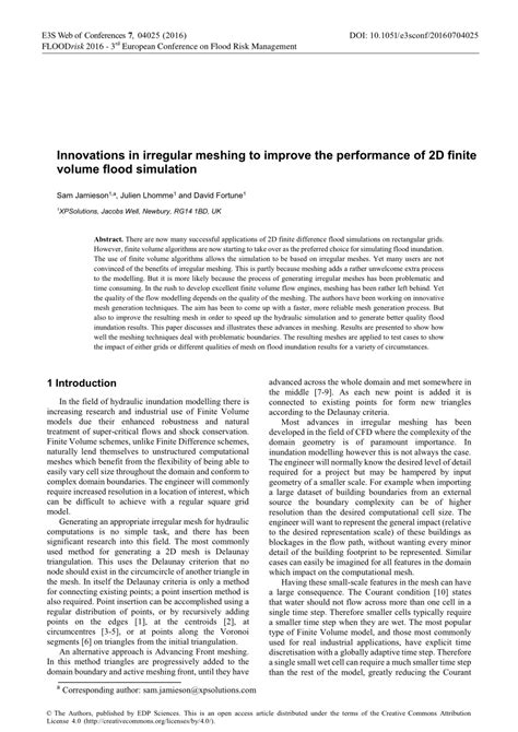 Pdf Innovations In Irregular Meshing To Improve The Performance Of 2d Finite Volume Flood