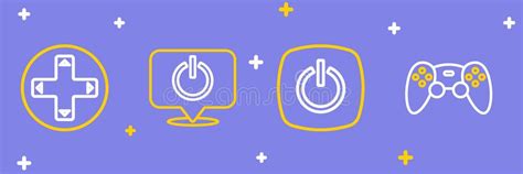 Set Line Game Controller Or Joystick Power Button And Icon Vector