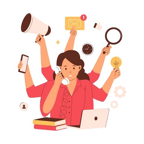 Premium Vector Woman Multitasking Projects Illustration Concept
