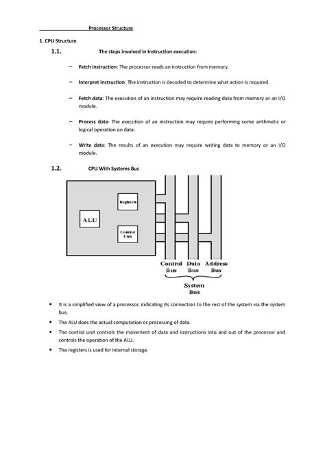 Processor Structure Its Lecture Notes Processor Structure 1 Cpu Structure 1 The Steps