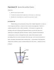 Experiment 10 Specific Heat 2 Pdf Experiment 10 Specific Heat And Heat Transfer Objectives