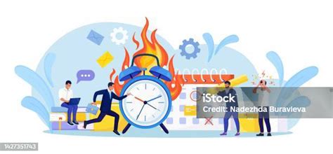 마감일 중단 근무하는 근로자 높은 스트레스 조건에 있는 사람들 많은 일과 몇 시간 피곤하고 좌절한 직원 사무실에서 공황 과 급성 스트레스 장애 걱정하는에 대한 스톡 벡터