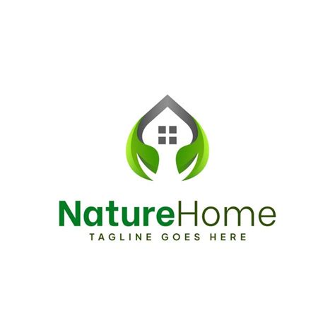 나뭇잎이 집을 껴안는다는 컨셉의 네이처 하우스 로고 디자인 프리미엄 벡터