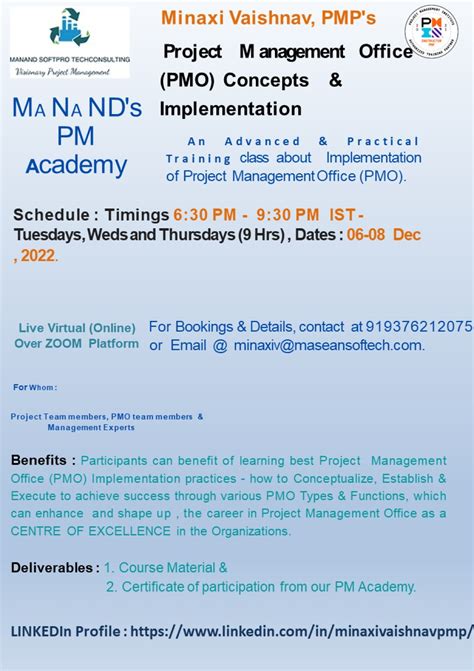 Project Management Office Pmo Concepts And Implementation Training December 6 To December 8