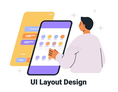 Ui Layout Design Man Interacting With Smartphone Colorful Screens User