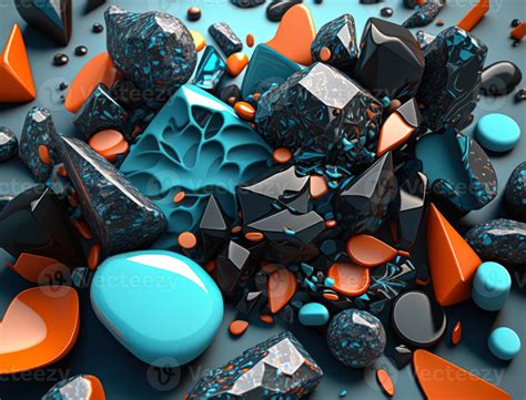 Abstract Background With Geometric Shapes In Shades Of Cyan Blue And Coral Orange Stones And