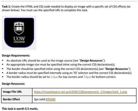 SOLVED Task 1 Create The HTML And CSS Code Needed To Display An Image