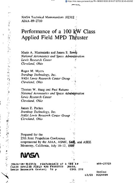 Pdf Performance Of A 100 Kw Class Applied Field Mpd Thruster