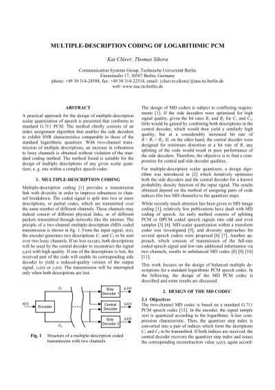 Multiple Description Coding Of Logarithmic Pcm Publications Tu