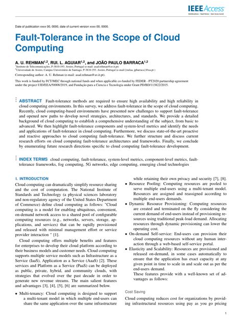 Pdf Fault Tolerance In The Scope Of Cloud Computing