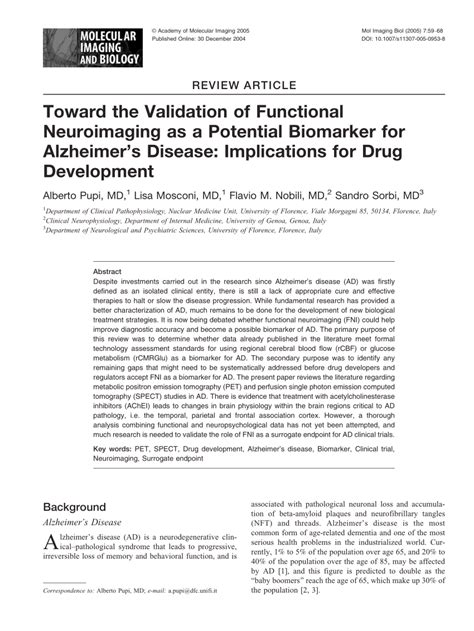Pdf Toward The Validation Of Functional Neuroimaging As A Potential Biomarker For Alzheimers