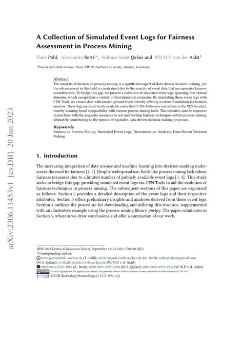 Pdf A Collection Of Simulated Event Logs For Fairness Assessment In