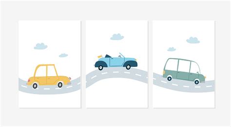 베이비 룸 베이비 샤워 인사말 카드 어린이 및 아기 티셔츠를 입고 착용할 수있는 자동차 벡터 프린트가있는 귀여운 포스터 손으로 그린 보육 귀여운에 대한 스톡 벡터 아트 및