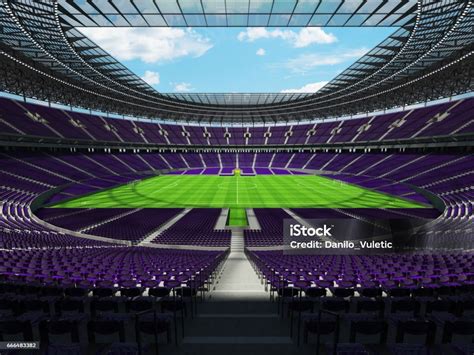 라운드 축구보라색 석 및 Vip 상자 축구 경기장의 3d 렌더링 경쟁에 대한 스톡 사진 및 기타 이미지 경쟁 골 스포츠 장비 대형 Istock