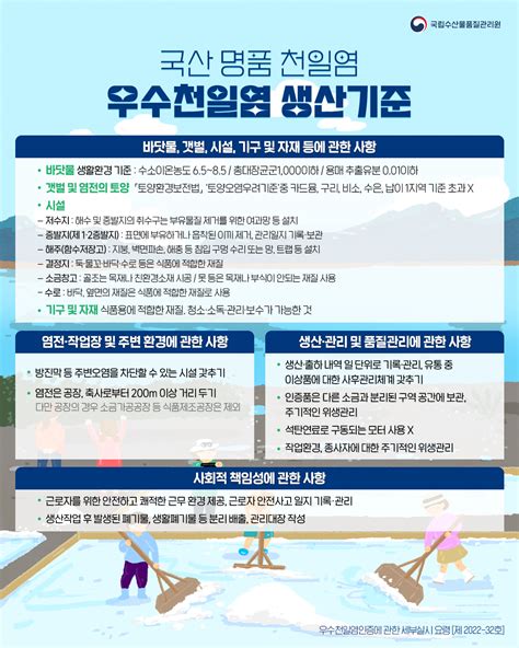 국립수산물품질관리원 고품질 천일염의 생산을 촉진하고 소비자를 보호하기 위하여 우수한 품질의 국산