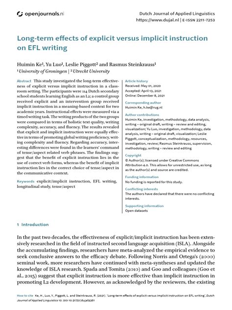 Long Term Effects Of Explicit Versus Implicit Inst Pdf Second