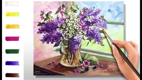 Сирень Букет Как нарисовать цветы 🎨АКРИЛ Сезон 9 9 Мастер класс ДЕМО Youtube