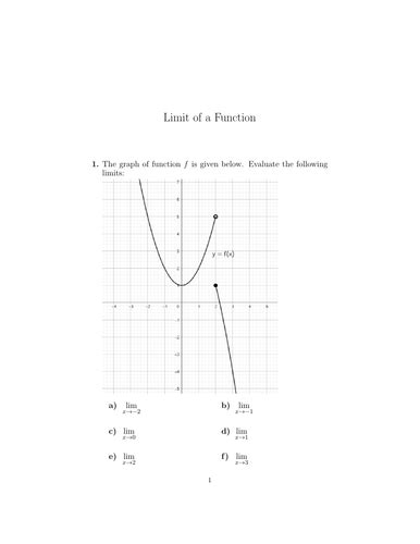 limit of a function worksheet with solutions teaching resources