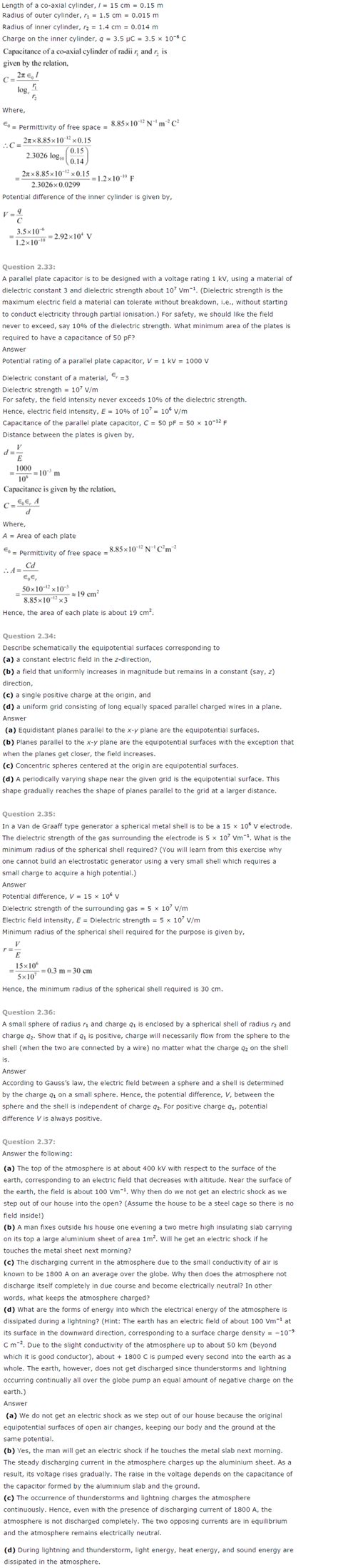 NCERT Solutions For Class Physics Chapter Electrostatic Potential And Capacitance NCERT