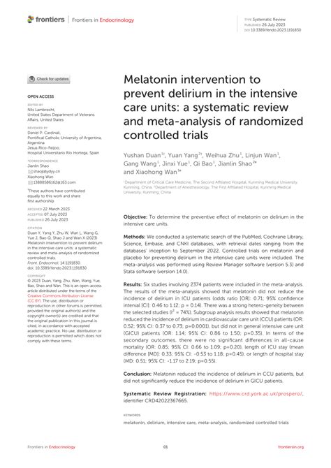 Pdf Melatonin Intervention To Prevent Delirium In The Intensive Care Units A Systematic