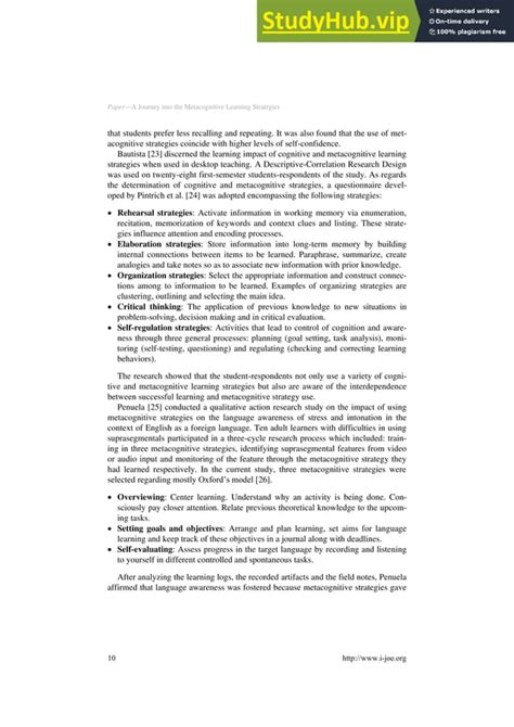 A Journey Into The Metacognitive Learning Strategies Pdf
