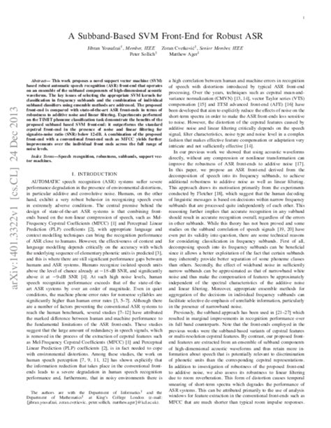 Pdf A Subband Based Svm Front End For Robust Asr
