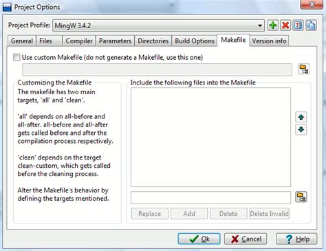 managing project options wxdev c documentation